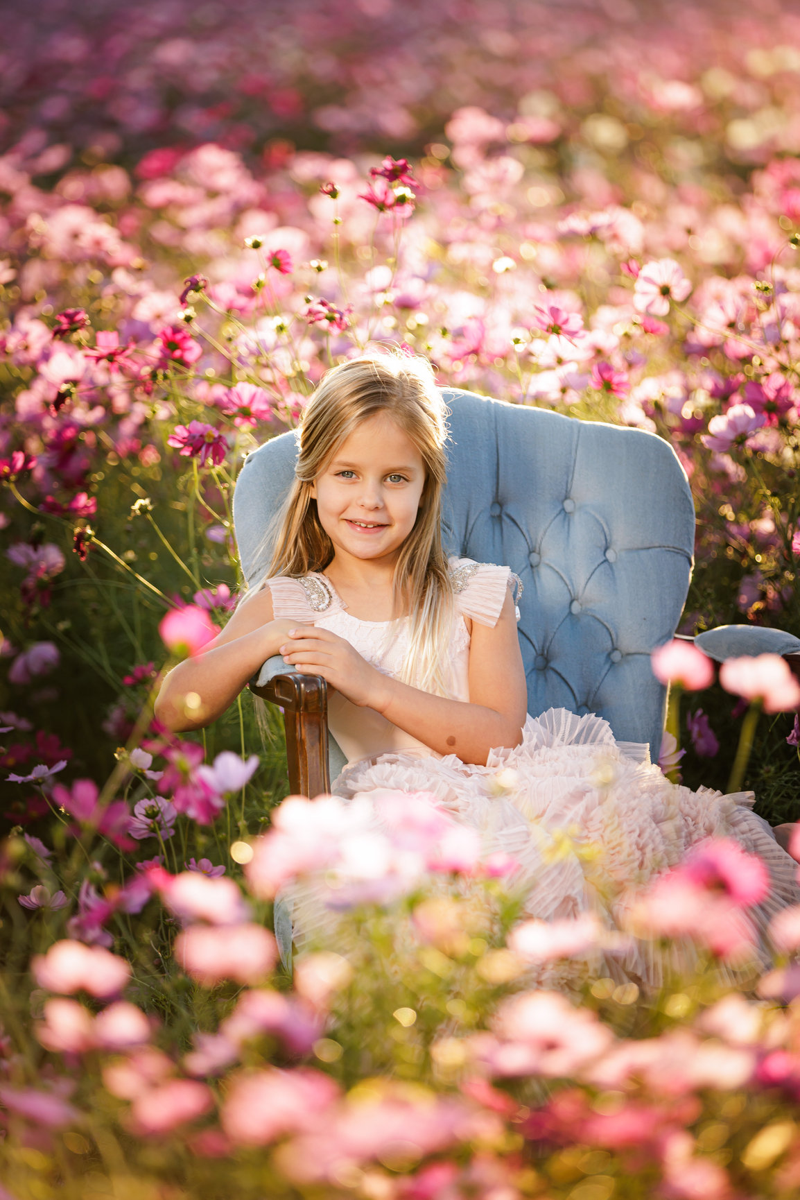 5-Year-Old Girl Portrait in Cosmos Field | Raleigh