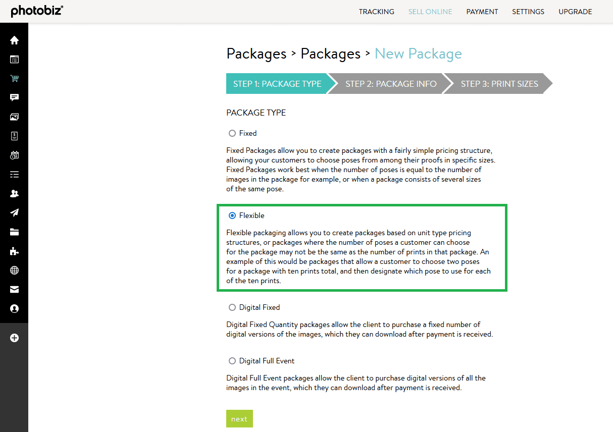 Set Up Flexible Packages in PhotoBiz Client Galleries