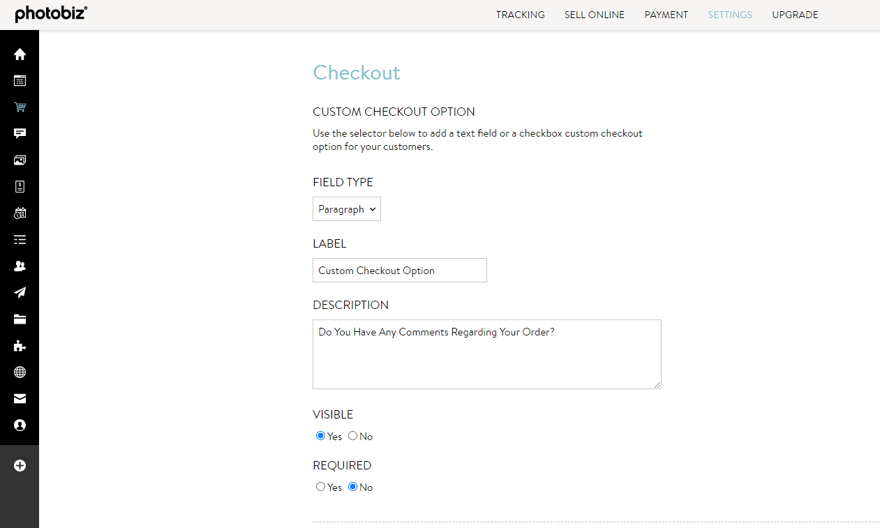 How Do I Add a Custom Checkout Option? - PhotoBiz Knowledge Base