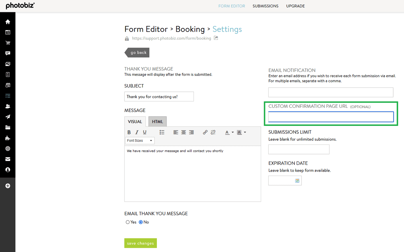How Do I Create A Form Confirmation Landing Page? - PhotoBiz Knowledge Base