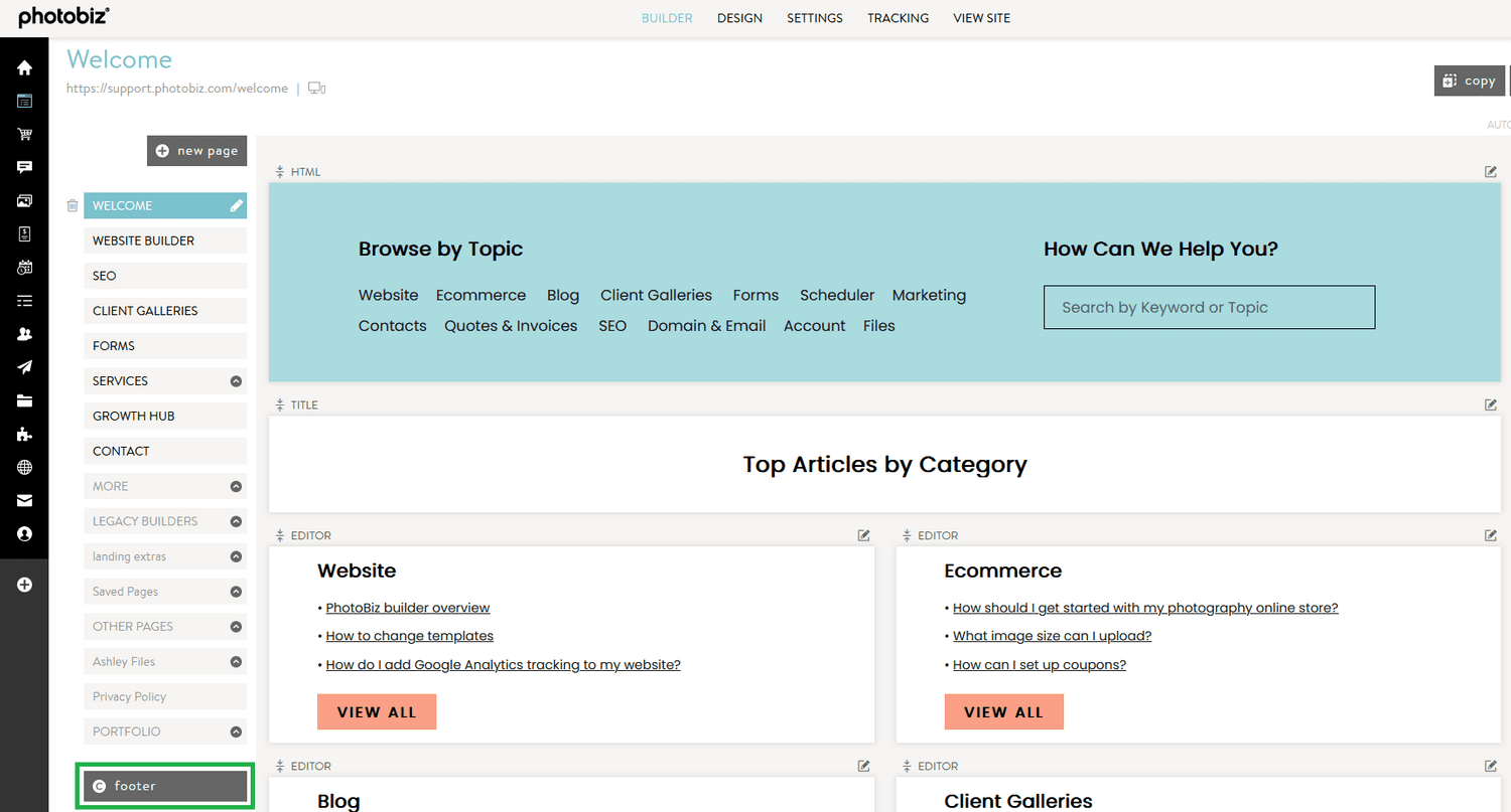 How To Use Social Media Block In The Footer - PhotoBiz Knowledge Base