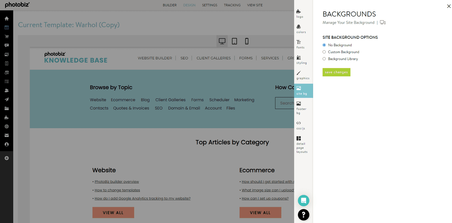 How To Customize The Websites Background Image - PhotoBiz Knowledge Base