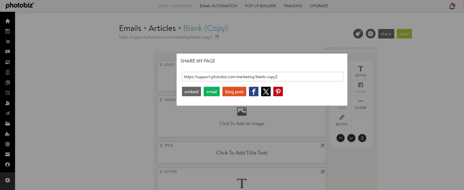 How To Share a Marketing Campaign To Social Media - PhotoBiz Knowledge Base