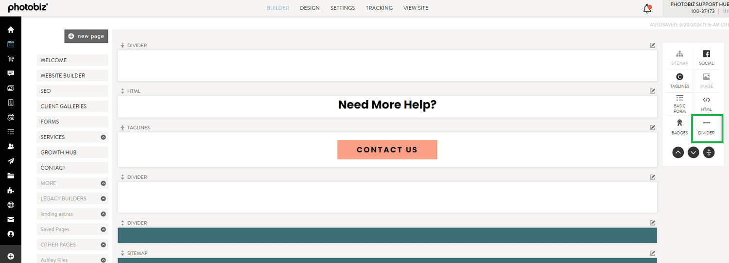 How To Use Divider Blocks In The Footer - PhotoBiz Knowledge Base